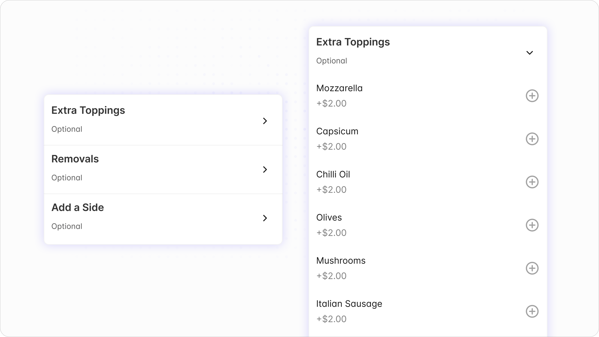 Collapsible modifier sets and display behaviour
